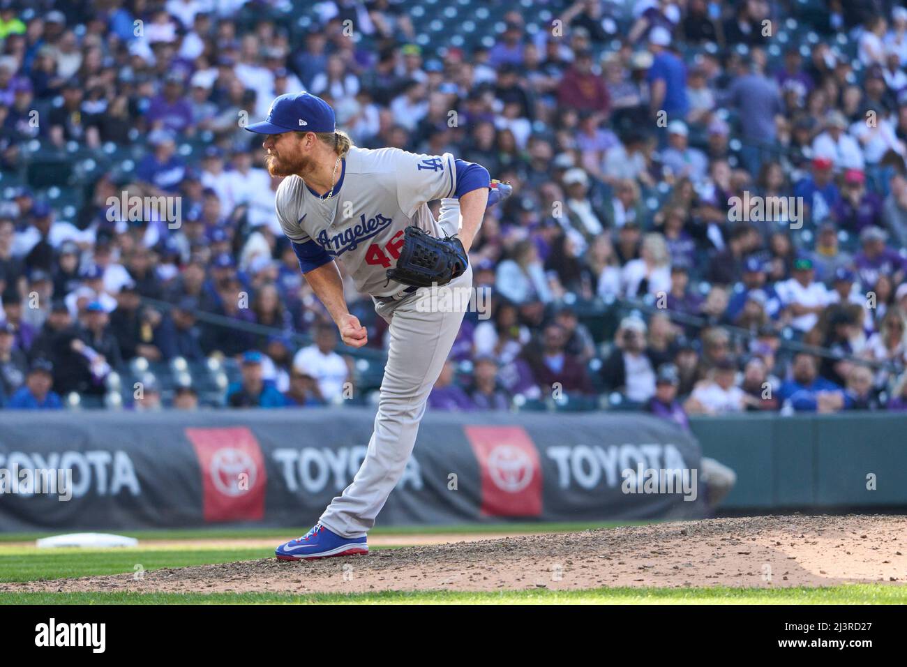 April 8 2022: Los Angeles pitcher Craig Kimbrel (46) makes a pitch ...