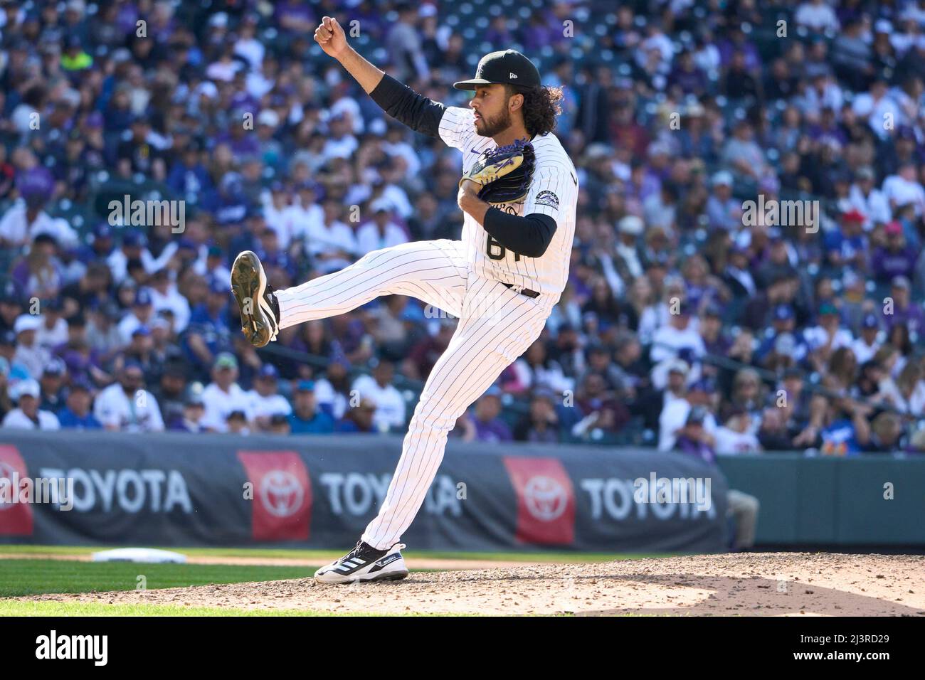 April 8 2022: Colorado pitcher Justin Lawrence (61) throws a pitch ...