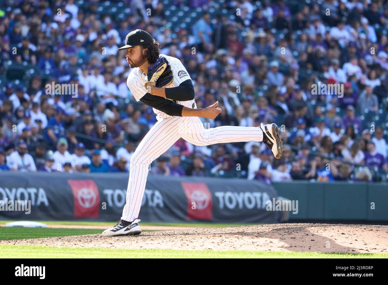 Denver CO, USA. 8th Apr, 2022. Colorado pitcher Justin Lawrence (61 ...