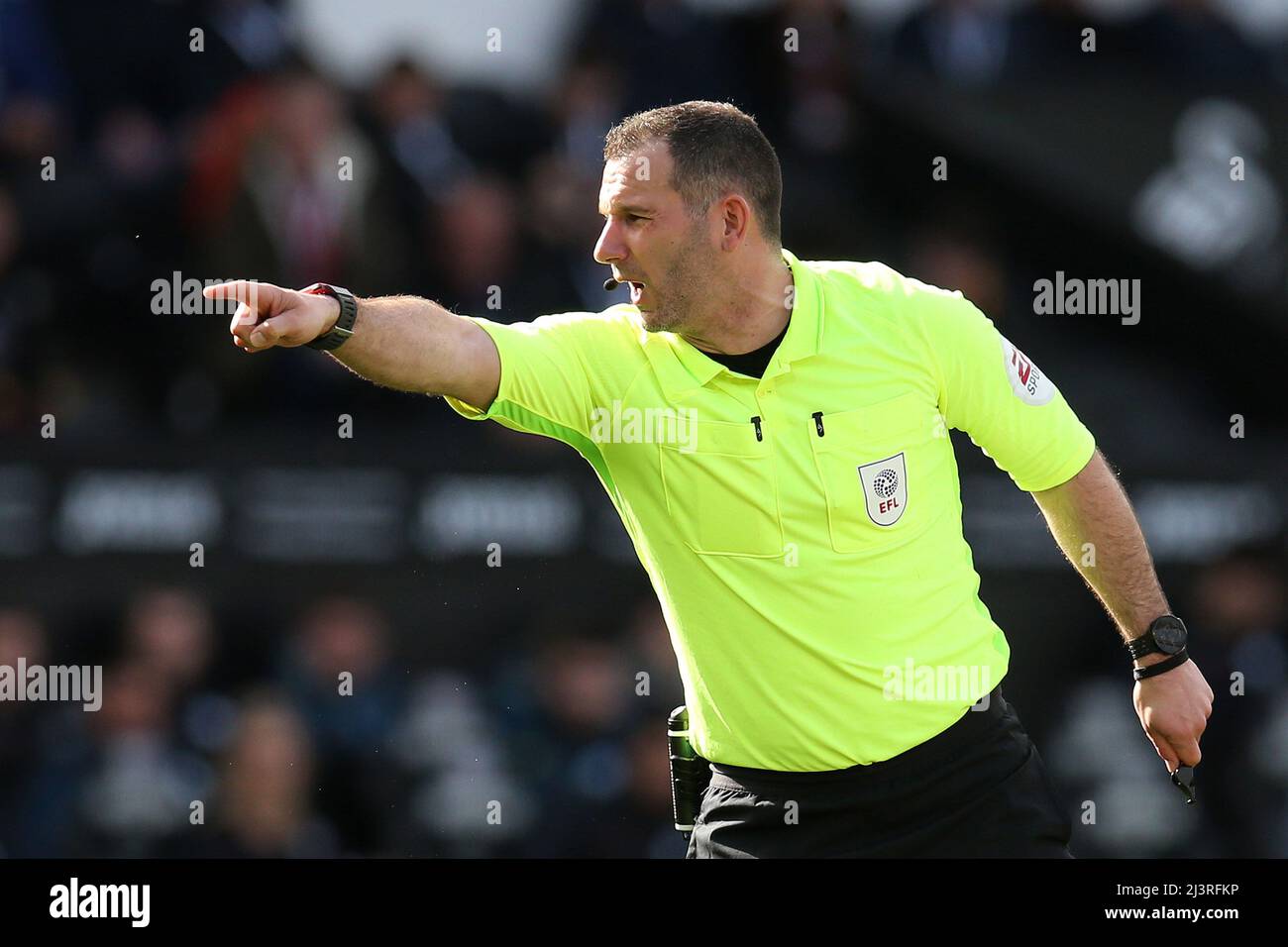 Swansea, UK. 09th Apr, 2022. Referee Tim Robinson looks on. EFL Skybet ...