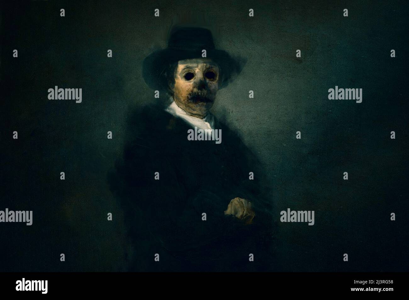 A horror concept of a classical portrait of a demonic figure with a ...