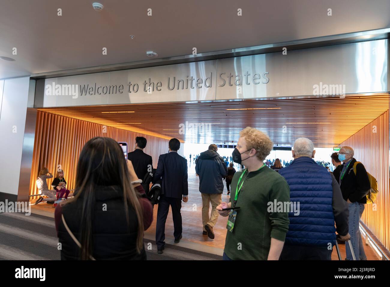 SeaTac, Washington, USA. 9th April, 2022. A “Welcome to the United ...