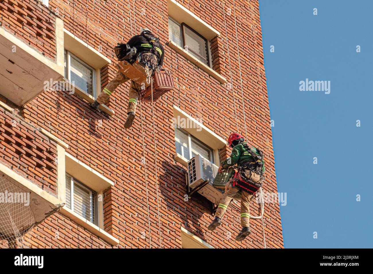 Montevideo, Uruguay, July, 20, 2021 Construction workers working ...