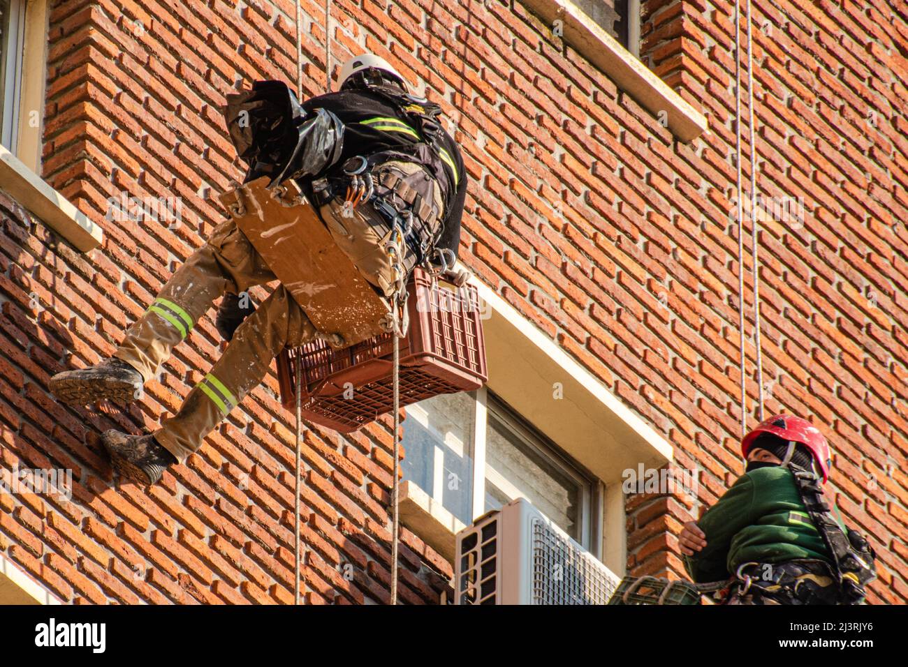 Montevideo, Uruguay, July, 20, 2021 Construction workers working ...