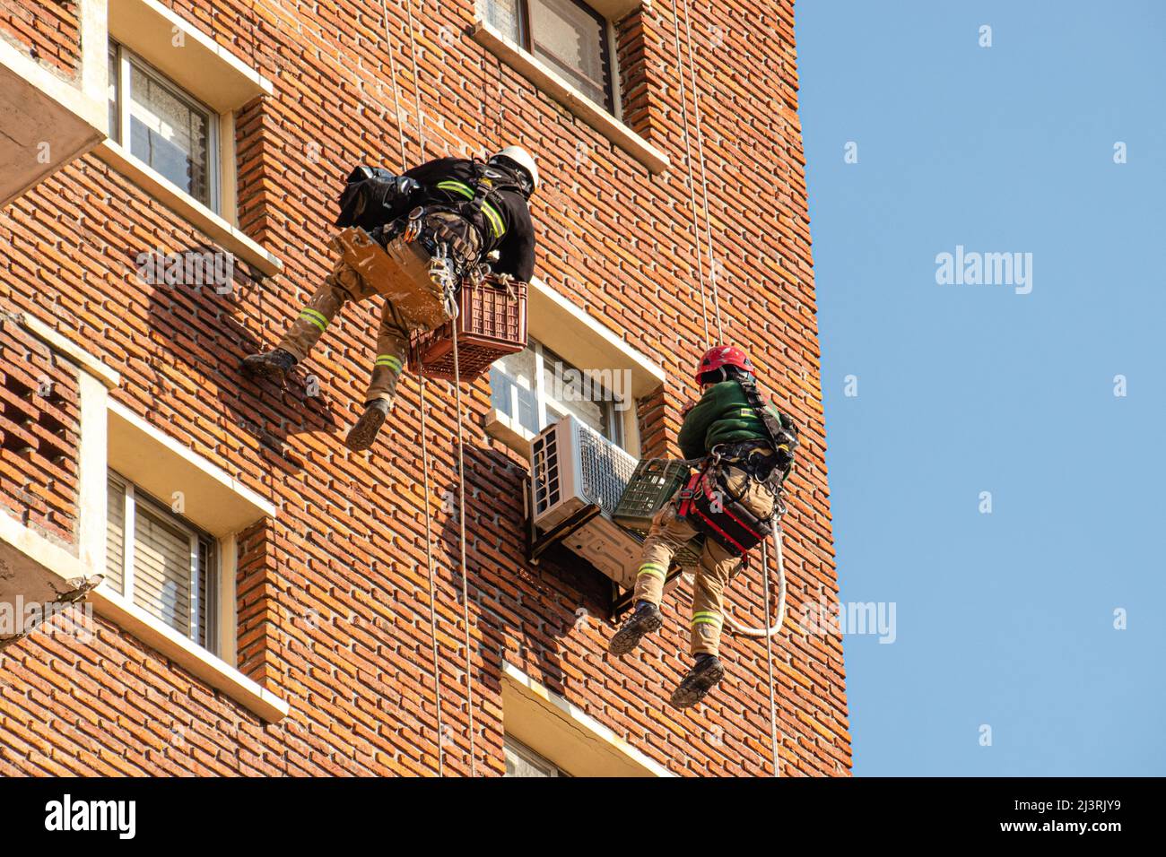 Montevideo, Uruguay, July, 20, 2021 Construction workers working ...