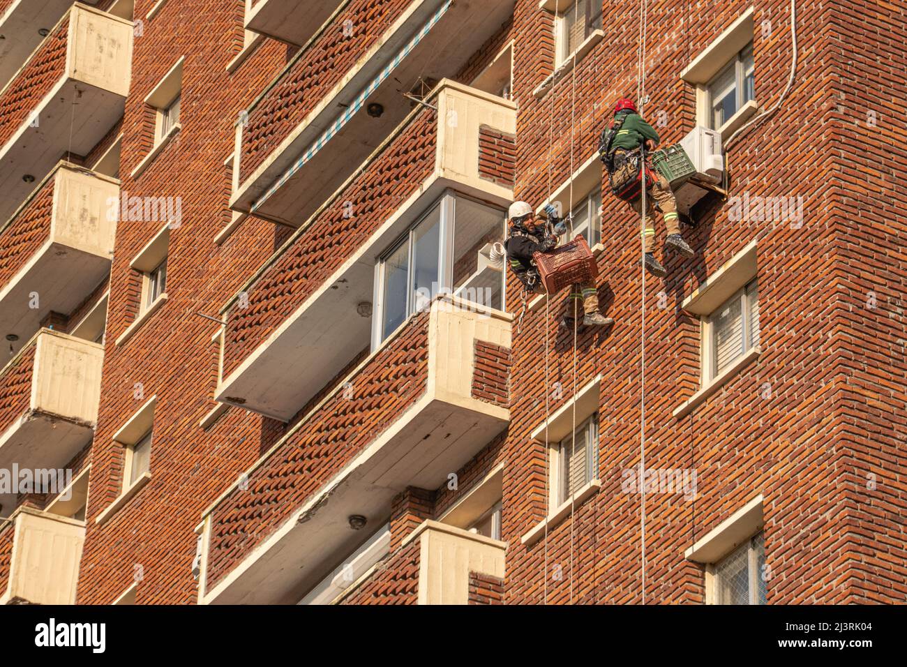 Montevideo, Uruguay, July, 20, 2021 Construction workers working ...