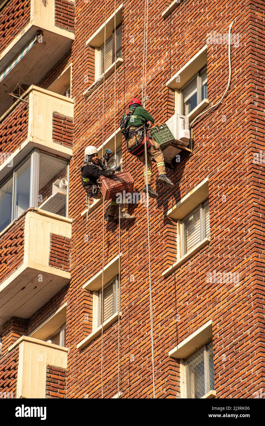 Montevideo, Uruguay, July, 20, 2021 Construction workers working ...