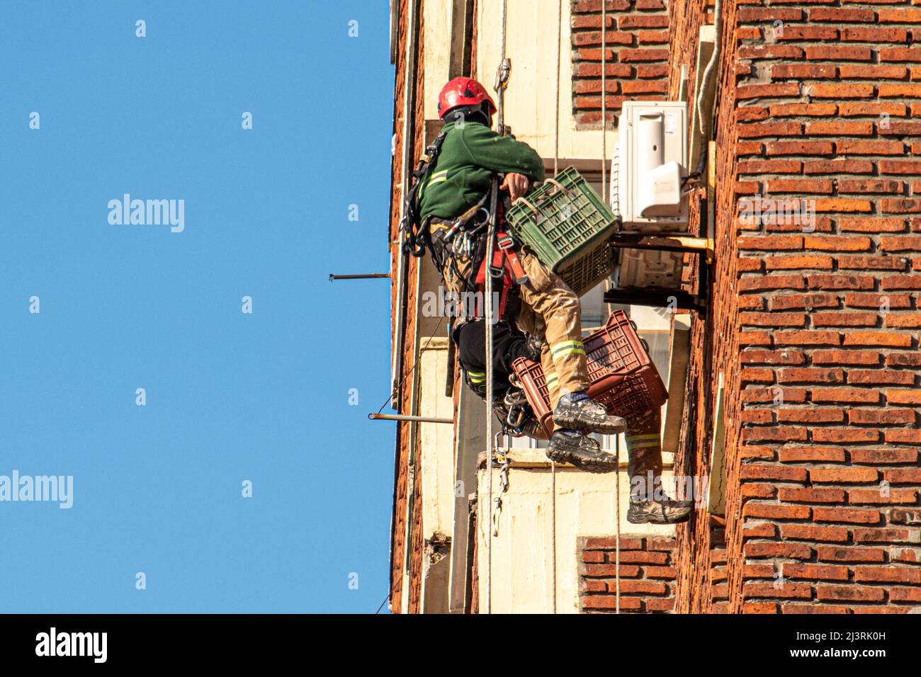 Montevideo, Uruguay, July, 20, 2021 Construction workers working ...