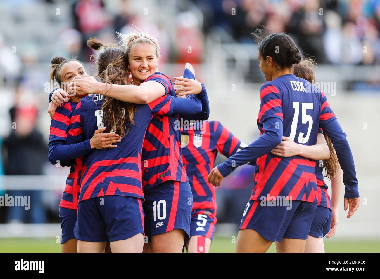 APRIL 09, 2022: Memers of the USWNT celebrate United States Midfielder ...