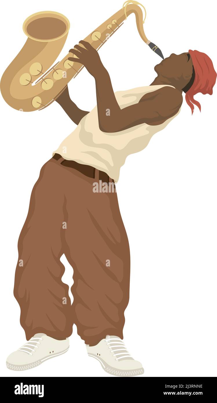 afro saxophonist playing instrument character Stock Vector Image & Art ...