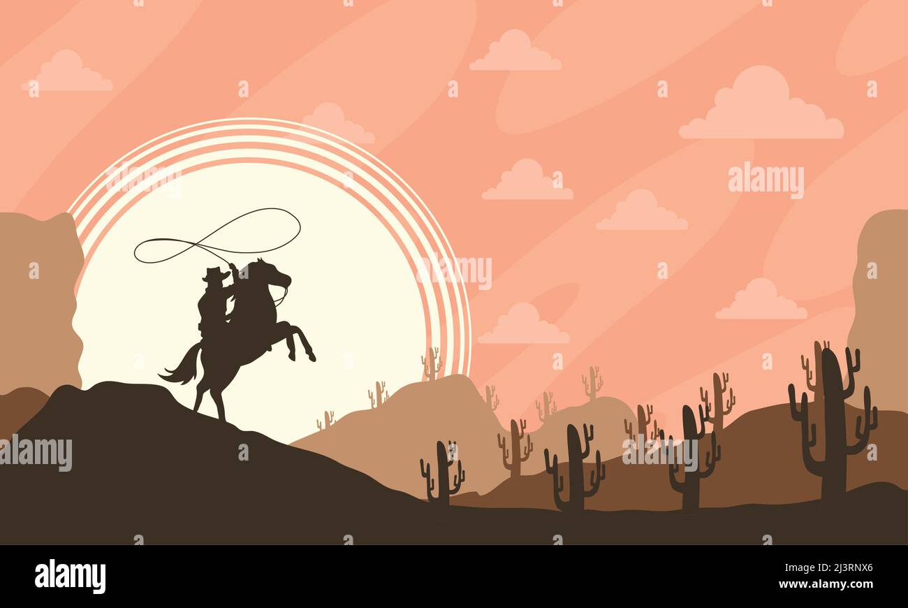 cowboy in the desert scene poster Stock Vector Image & Art - Alamy