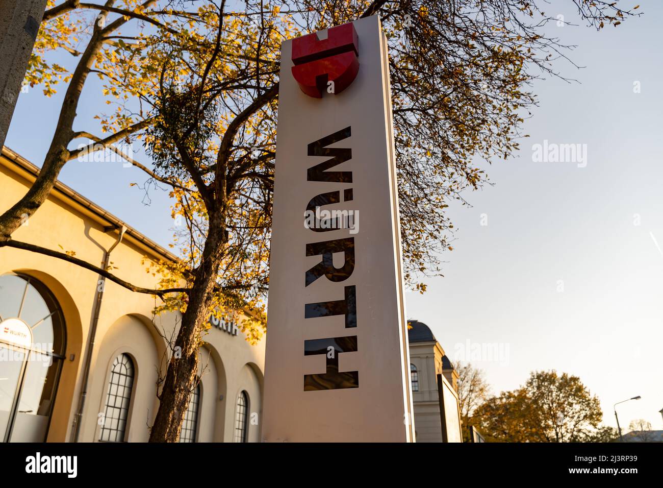 Würth Group logo in front of a store building. The company is known for ...