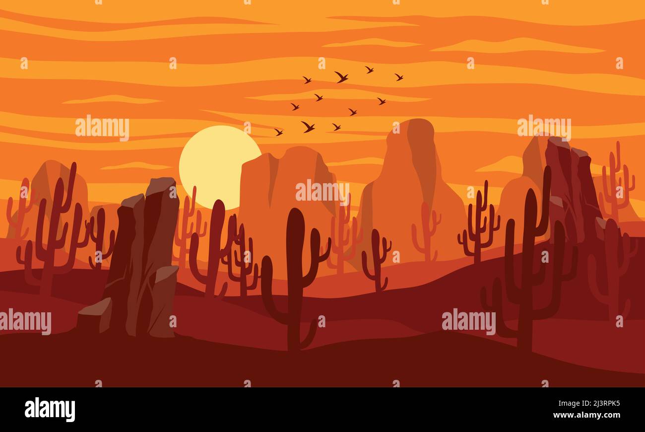 landscape desert mountains and cactus Stock Vector Image & Art - Alamy