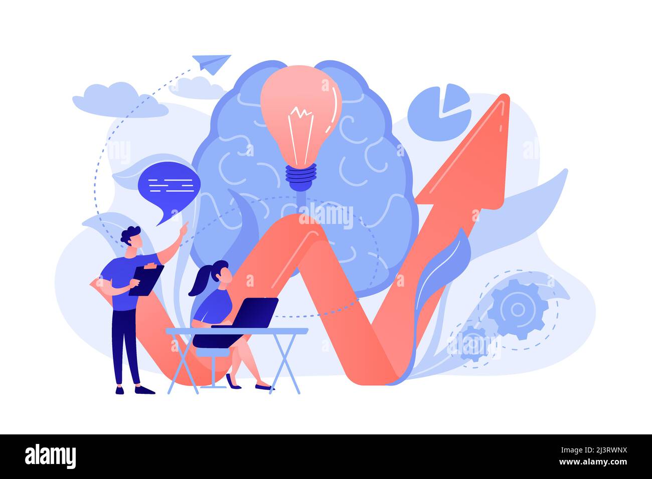 Brain, lightbulb and business team solving problem. Innovative solution ...