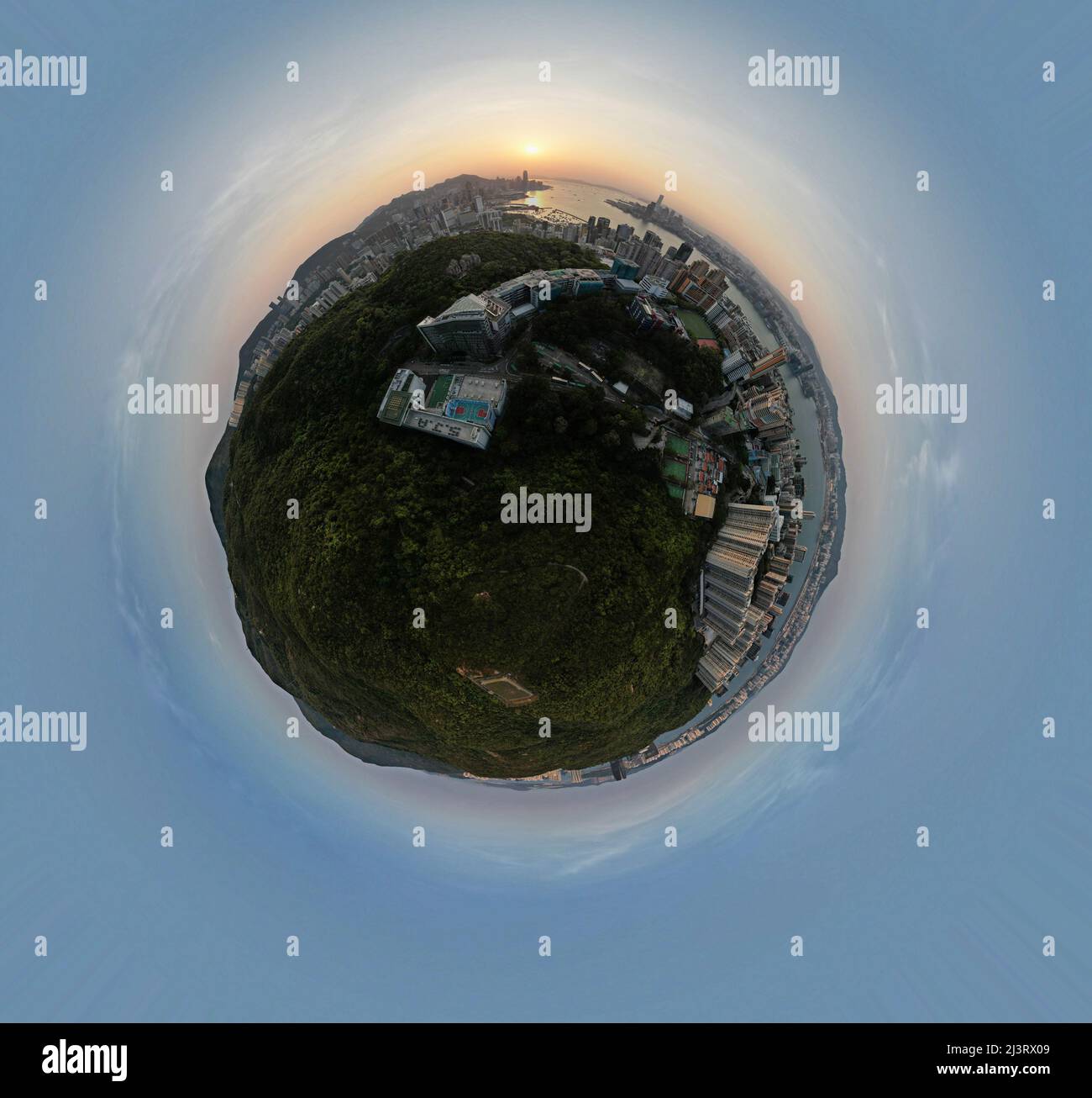 hong kong island in tiny planet effect Stock Photo - Alamy