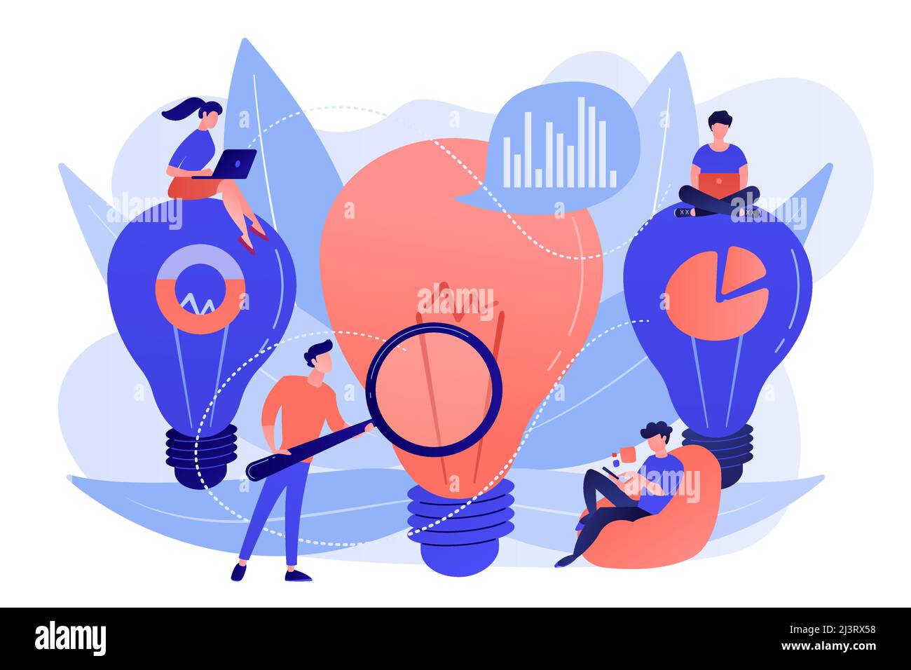 Big lightbulbs and business team working on solution. Business solution ...