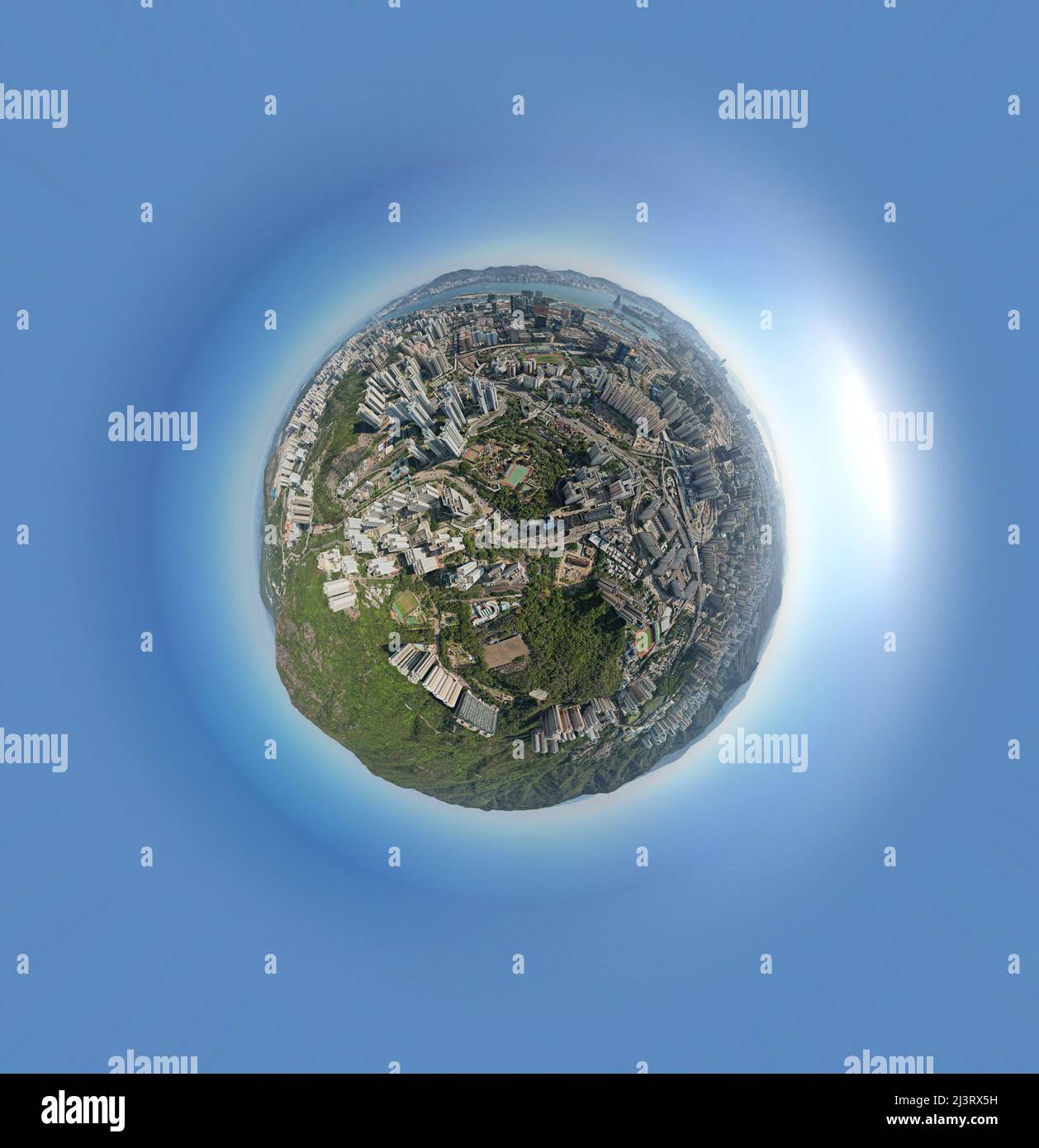 hong kong island in tiny planet effect Stock Photo - Alamy