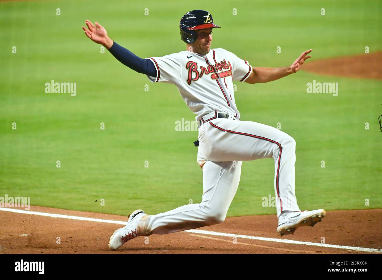 April 09, 2022: Atlanta Braves first baseman Matt Olson slides into ...