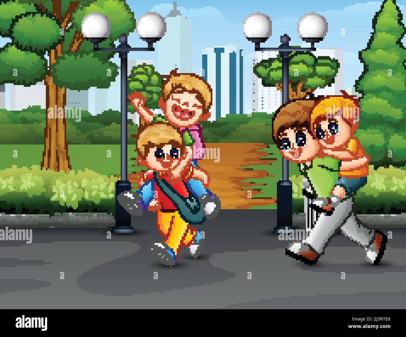 Happy children playing on the road Stock Vector Image & Art - Alamy