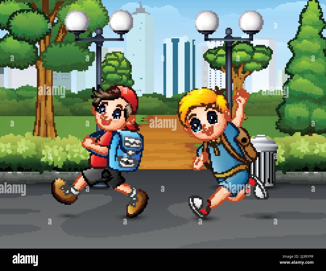 Happy kid running on the road Stock Vector Image & Art - Alamy