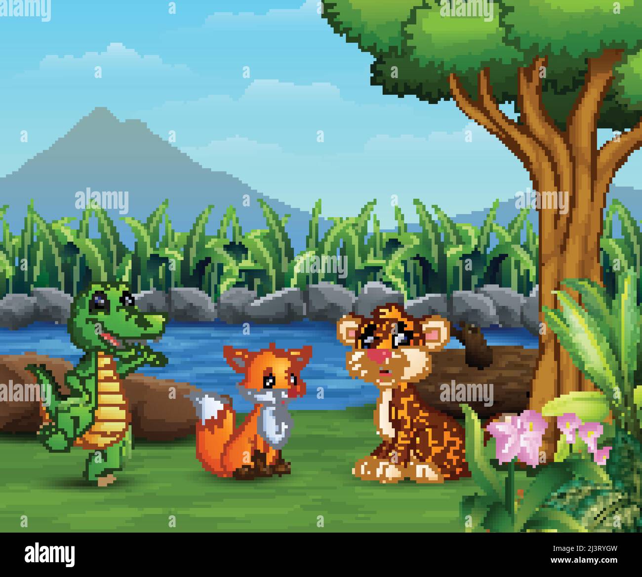 Wild animals playing on the beautiful landscape Stock Vector Image ...