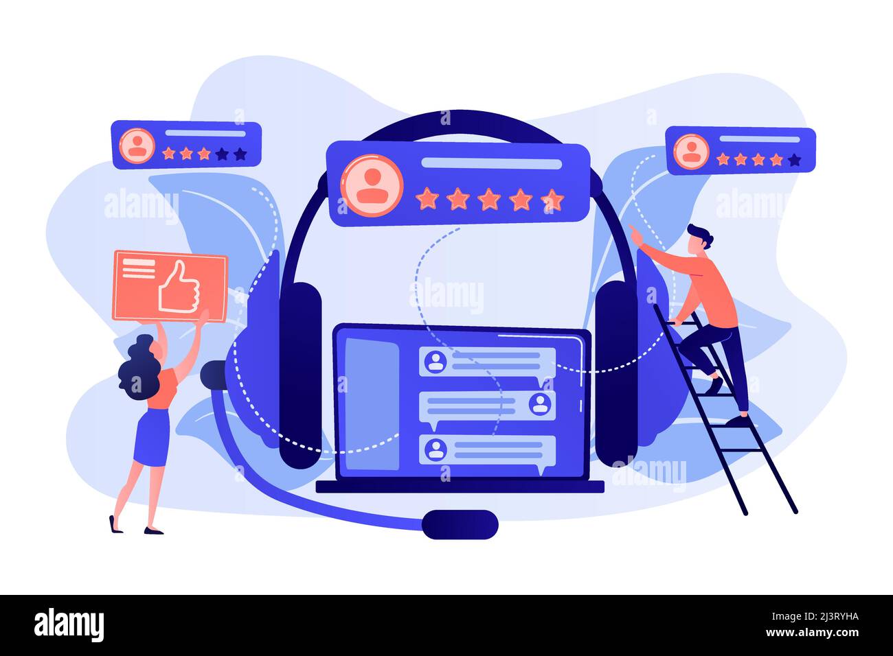 End user with magnifier finding information in laptop with headset ...