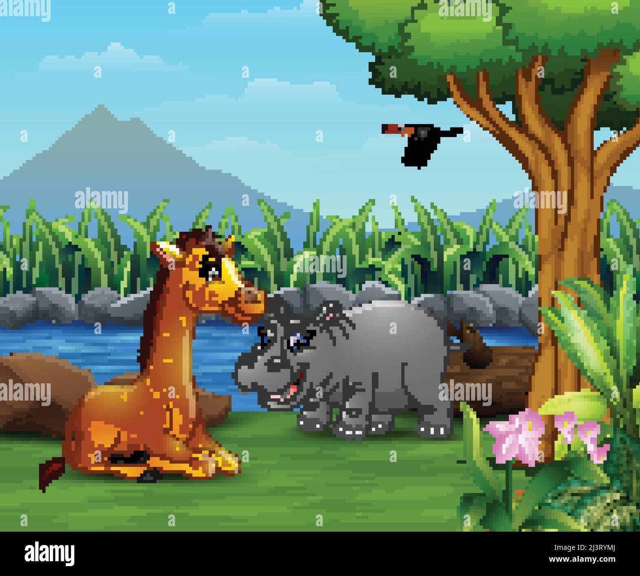Happy wild animal playing on the nature Stock Vector Image & Art - Alamy