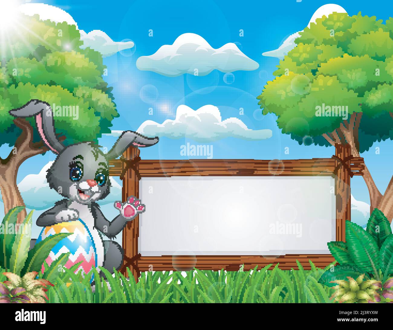 Easter bunny holding a large egg near a blank sign Stock Vector Image ...