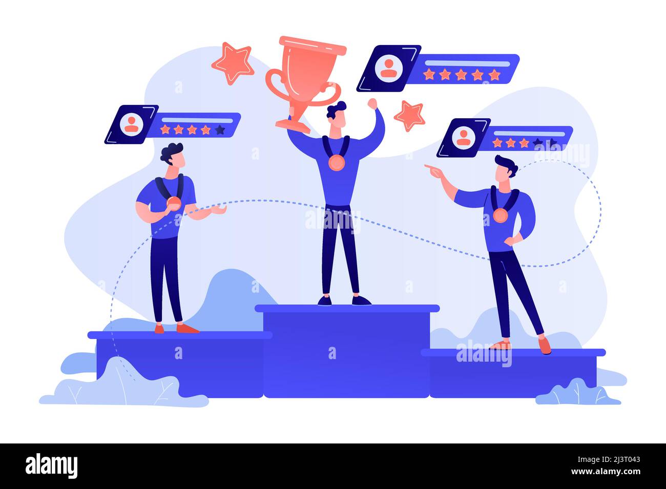 Tiny people winners sportsmen on podium with rating stars. Sports ...