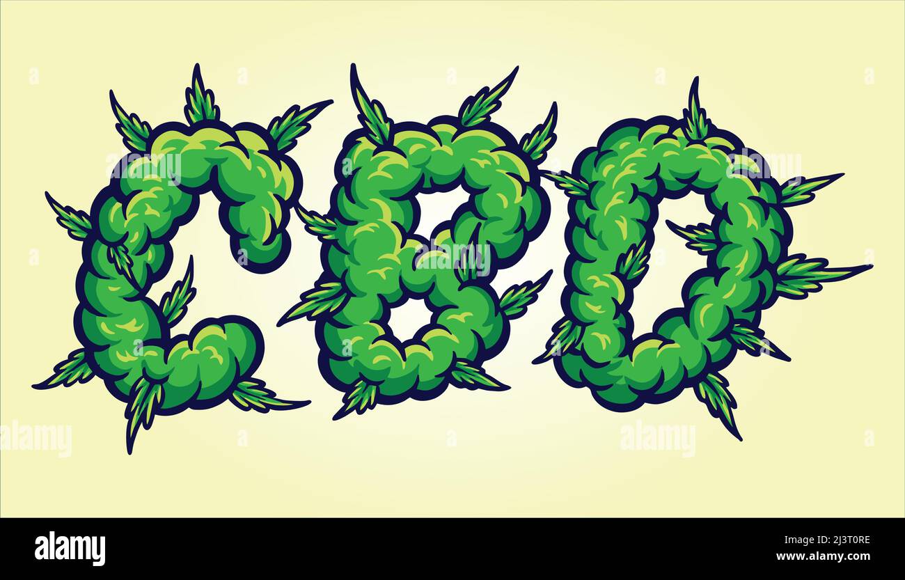 Cannabidiol word lettering with weed smoke ornate vector illustrations ...