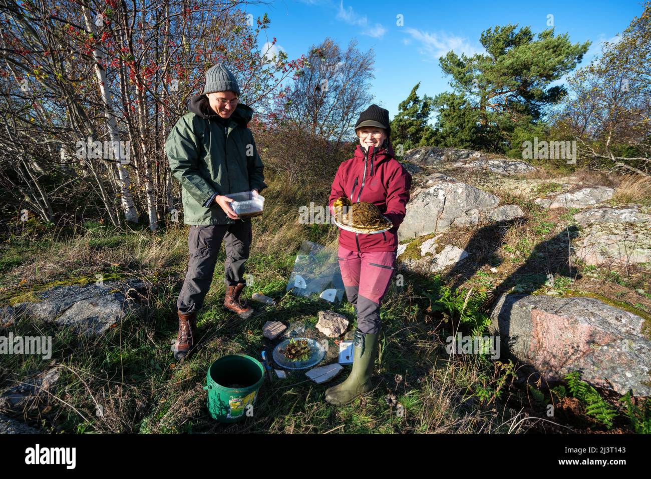 Two insect researchers at Örö island, Kemiönsaari, Finland Stock Photo ...