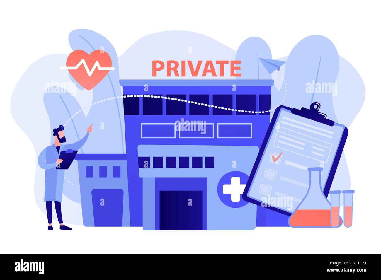 Doctor pointing at private healthcare center with medical services ...