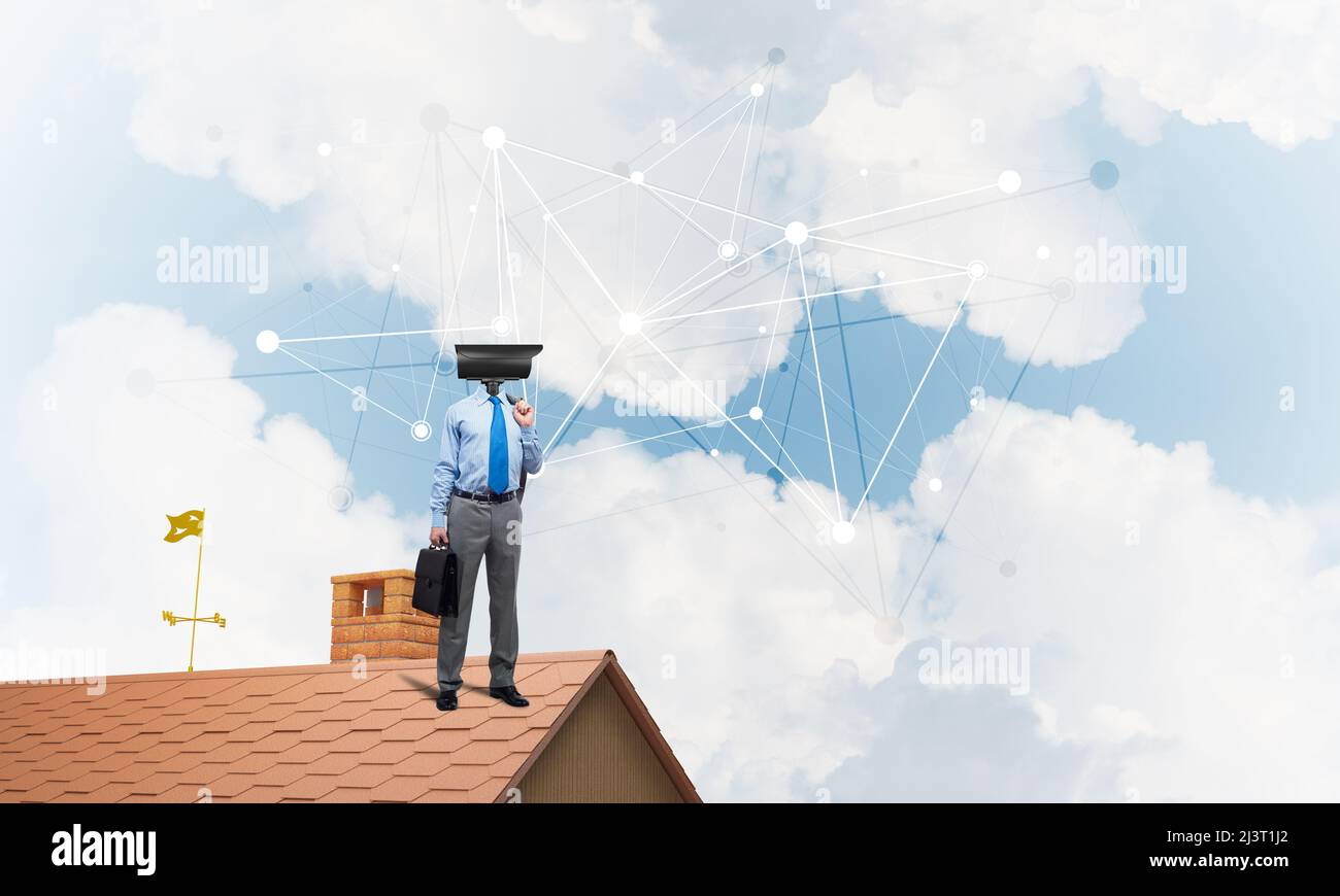 Concept of security and privacy protection with camera headed man Stock ...