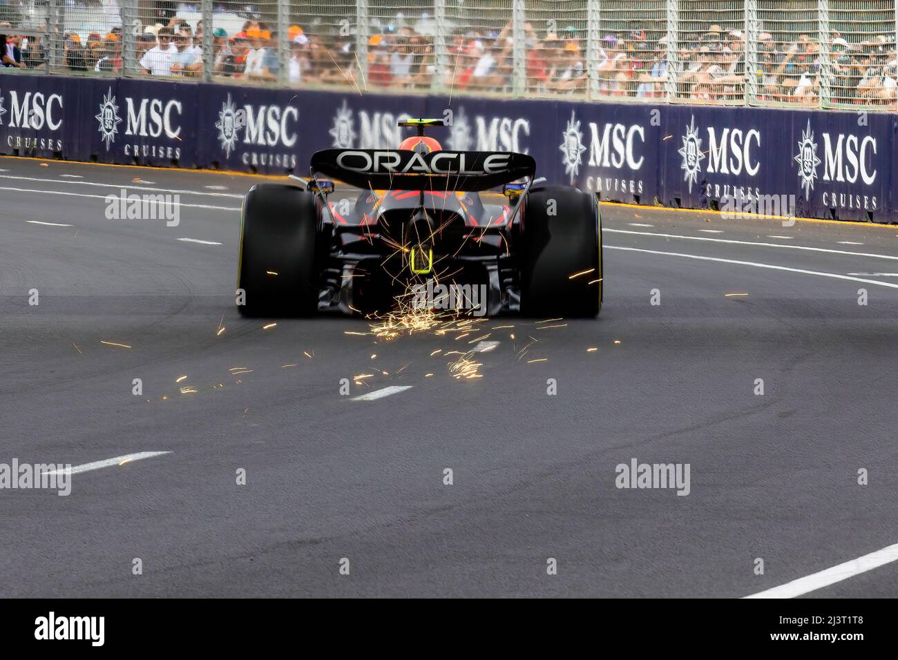 Sergio Perez of Mexico drives the number 11 Oracle Red Bull Racing RB18 ...