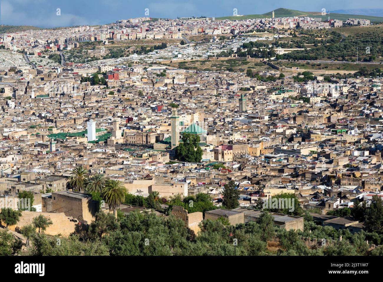 Fes, Morocco - Zawiya of Moulay Idris II, in center. Kairaouine Mosque ...
