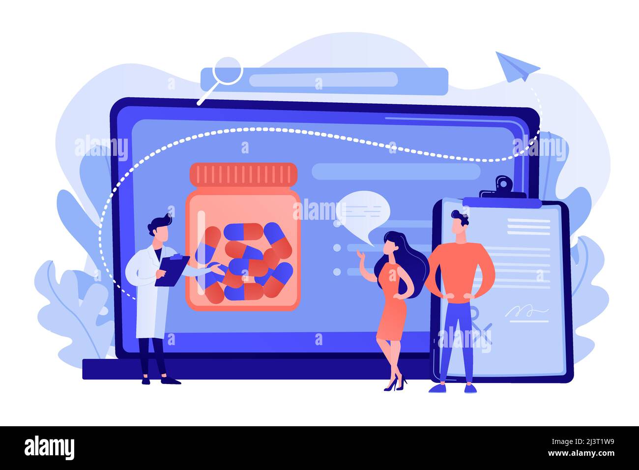 Tiny people, doctor prescribing medicine to patients online. Online ...
