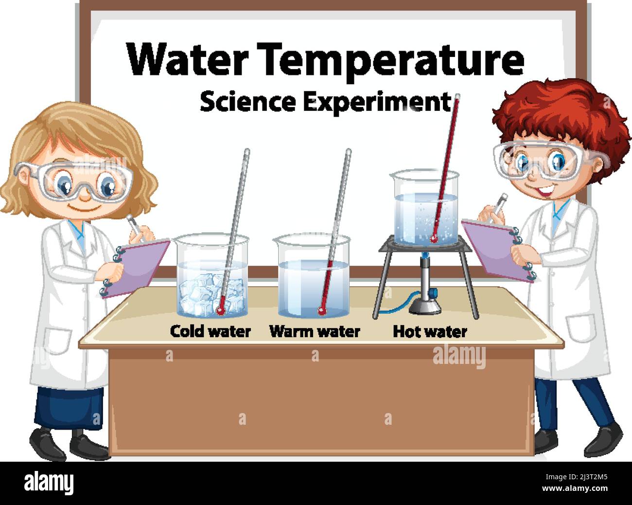 Scientist kids explaining water temperature experiment illustration ...