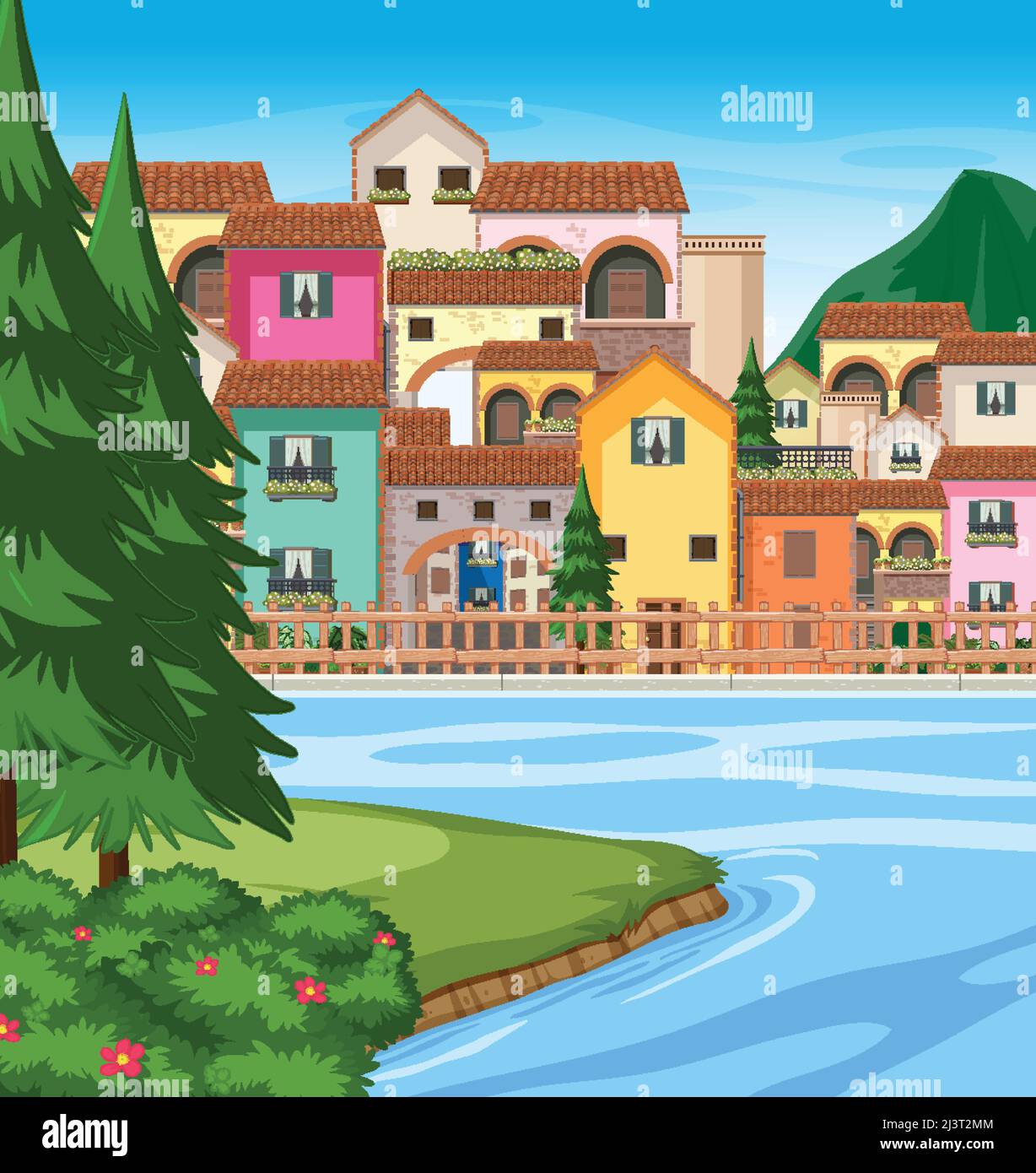 Italy town style house and building landscape illustration Stock Vector ...