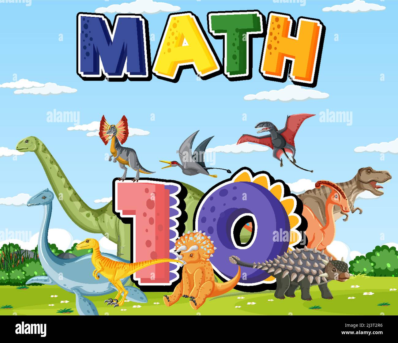 Ten dinosaurs with number ten cartoon illustration Stock Vector Image ...