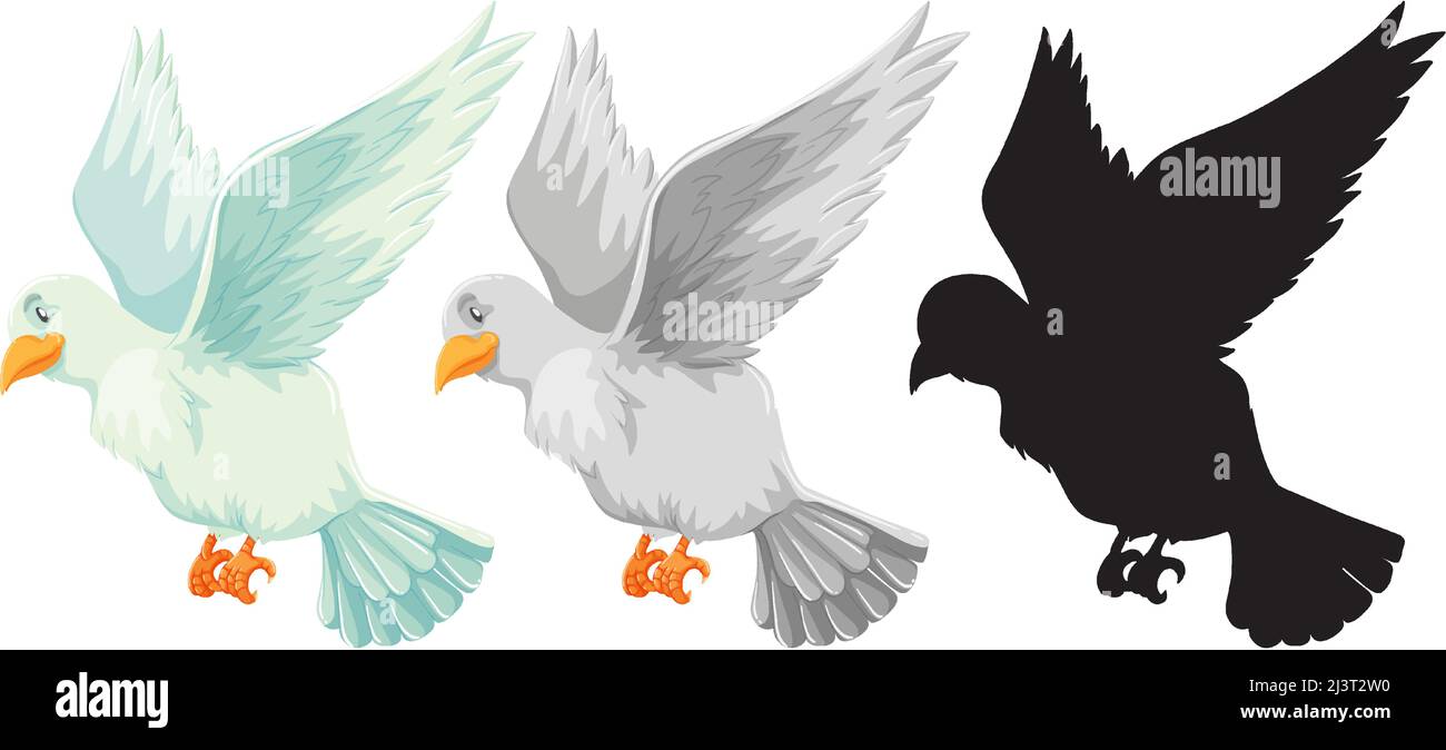 Cartoon dove and its silhouette illustration Stock Vector Image & Art ...