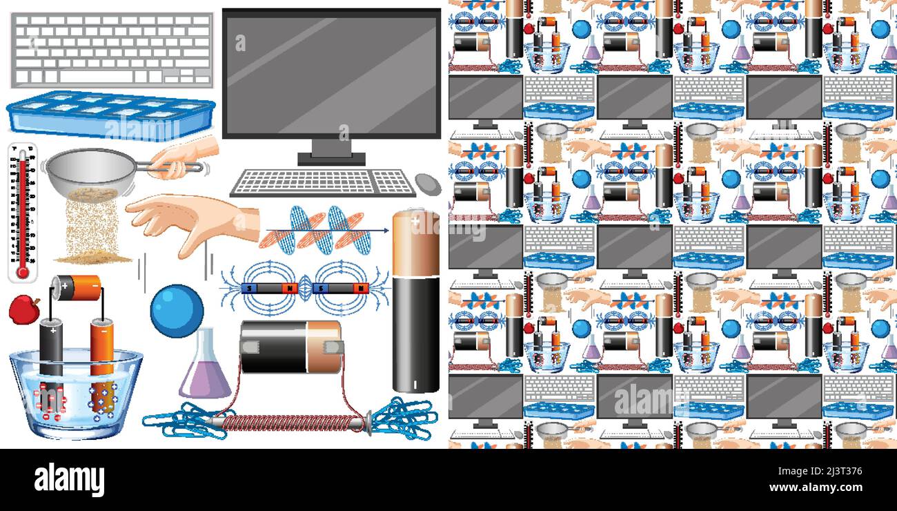 Seamless background computer and other science equipments illustration ...