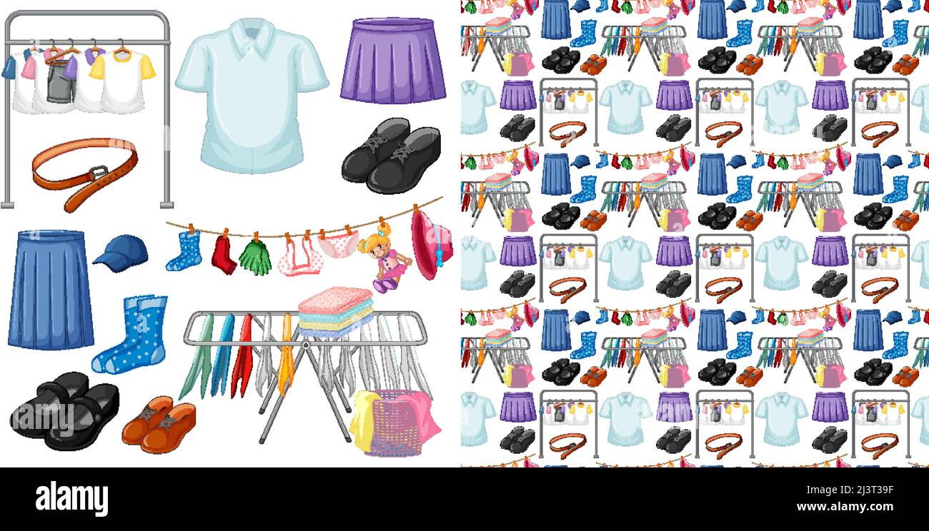 Seamless background design with cloth theme on white background ...