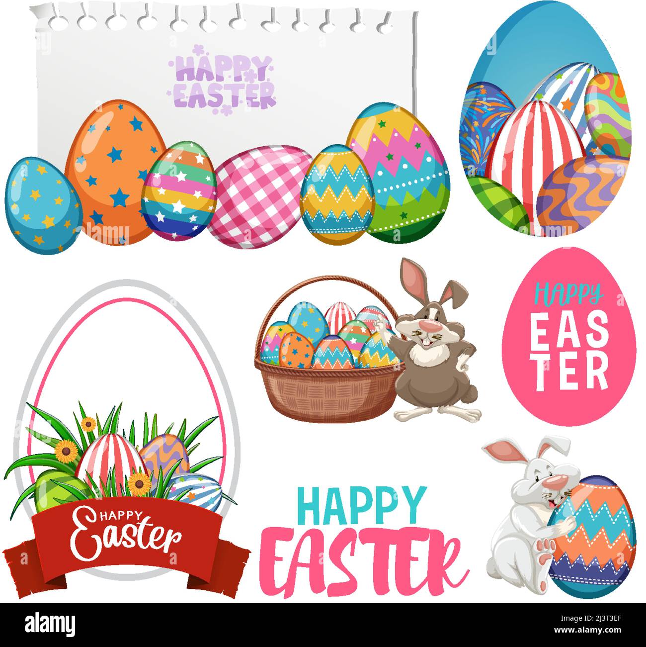 Happy Easter day with bunny and eggs illustration Stock Vector Image ...