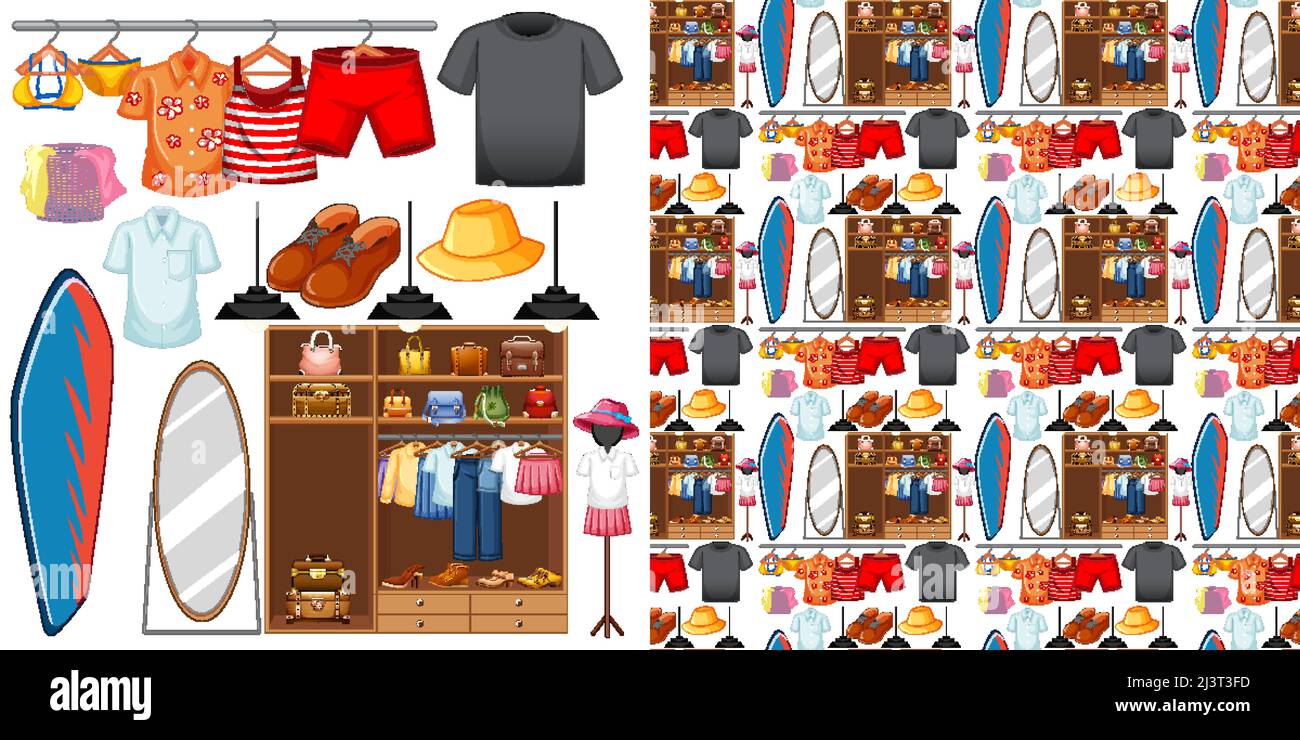 Seamless background design with cloth theme on white background ...