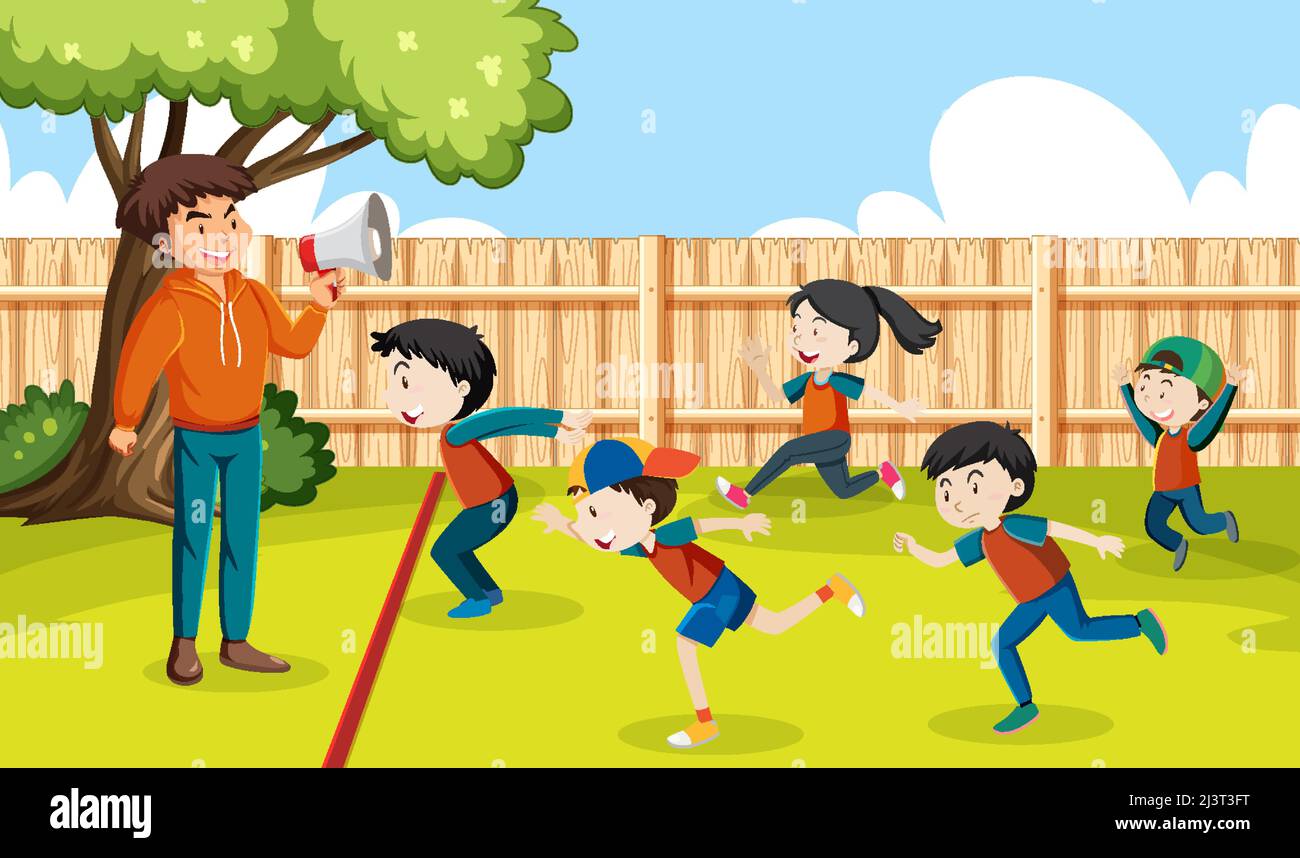 Kids playing red light green light game illustration Stock Vector Image ...