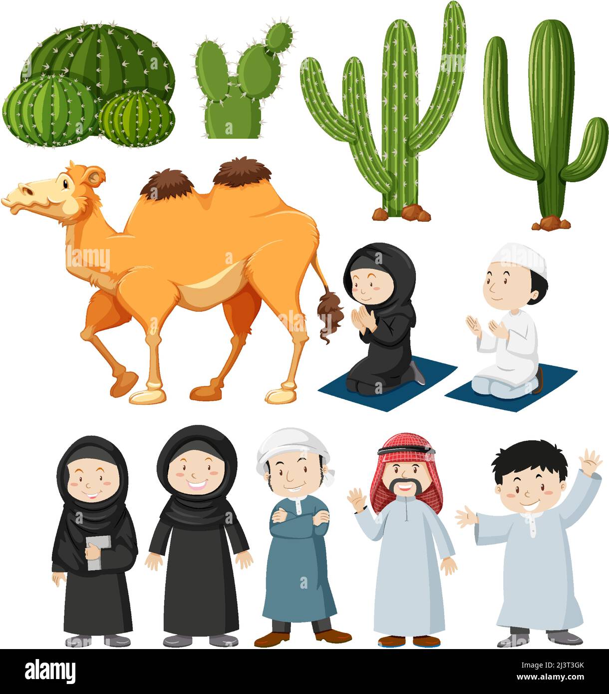 Arabic people and cactus plants illustration Stock Vector Image & Art ...