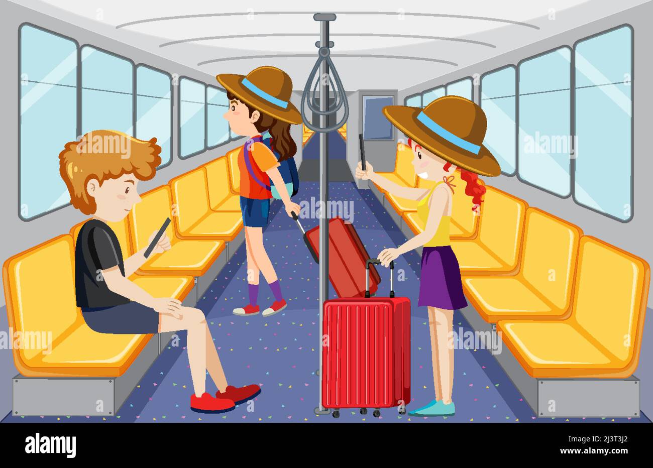 Scene with many people using public transportation illustration Stock ...