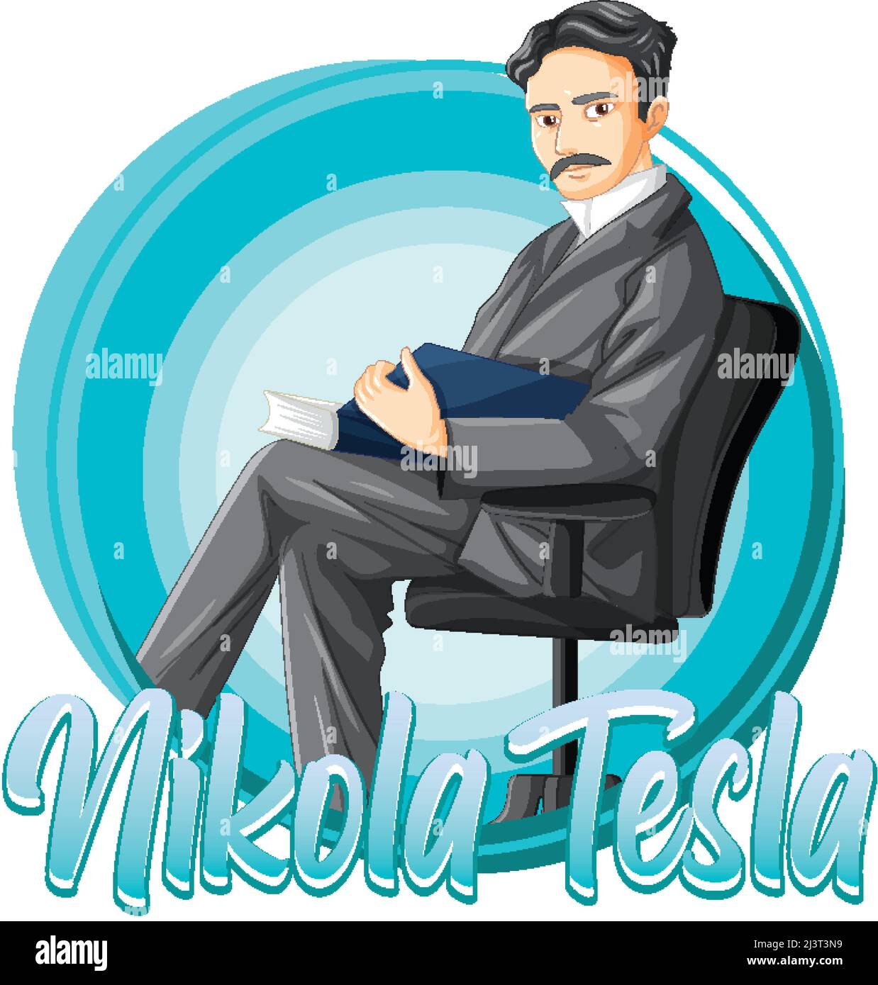 Portrait of Nikola Tesla in cartoon style illustration Stock Vector ...
