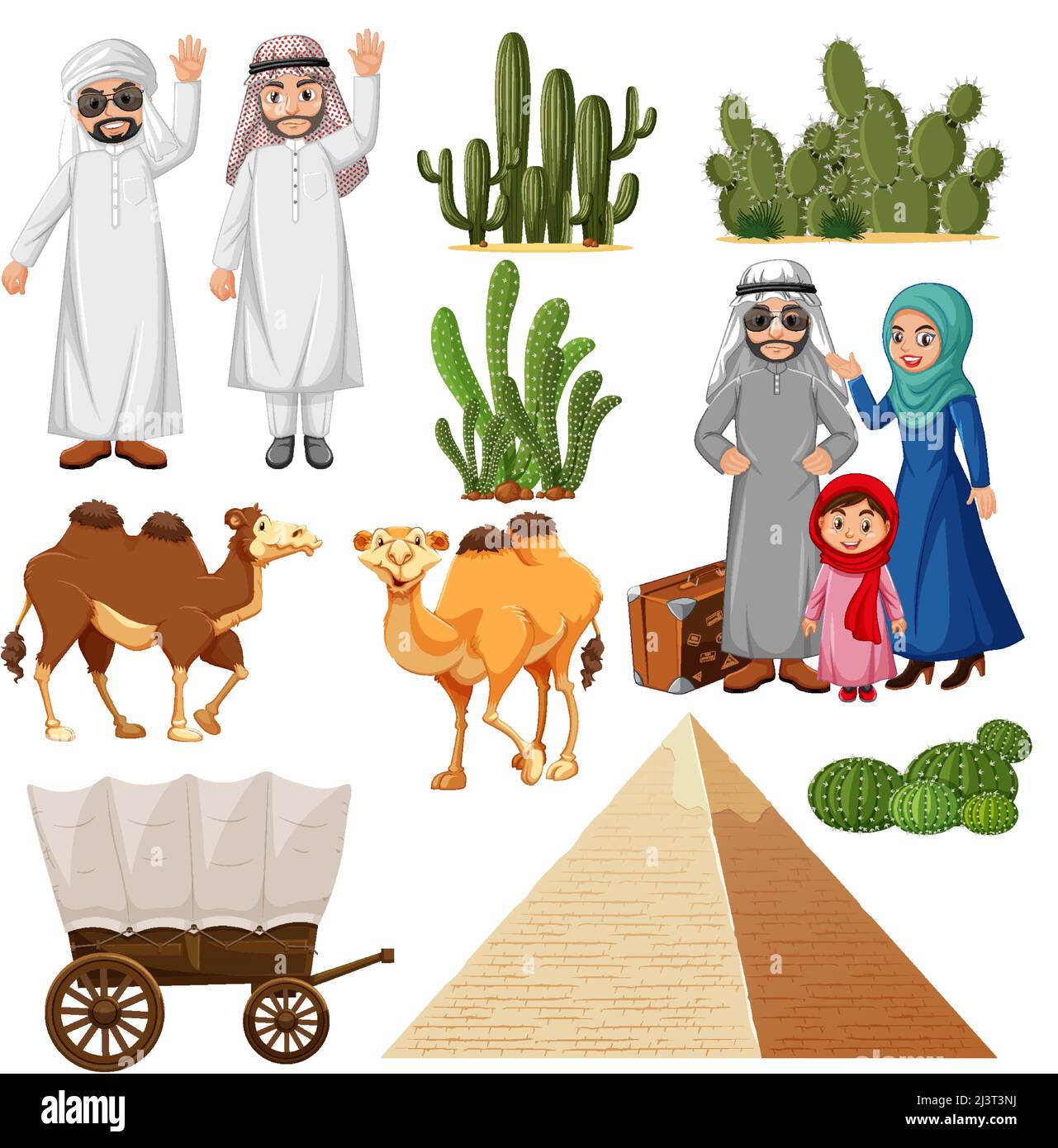 Arabic people with camel and cactus illustration Stock Vector Image ...