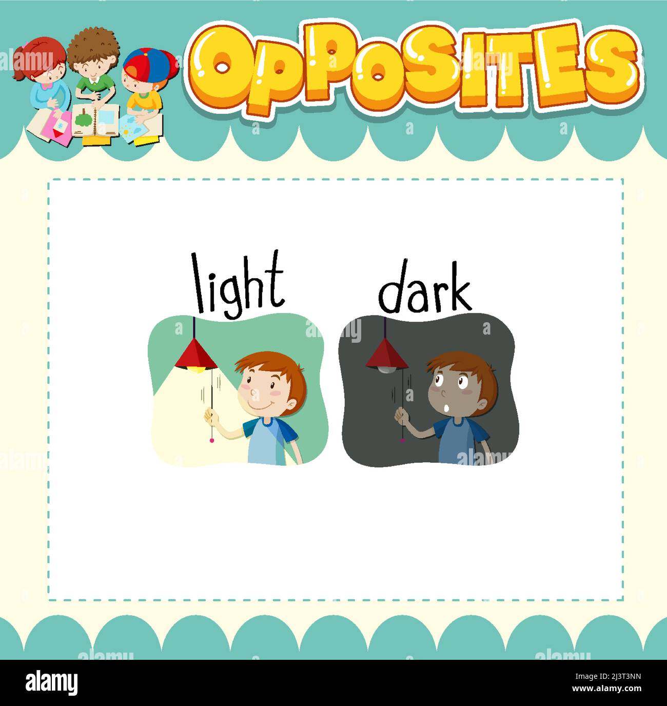 Education word card of English opposites word illustration Stock Vector ...